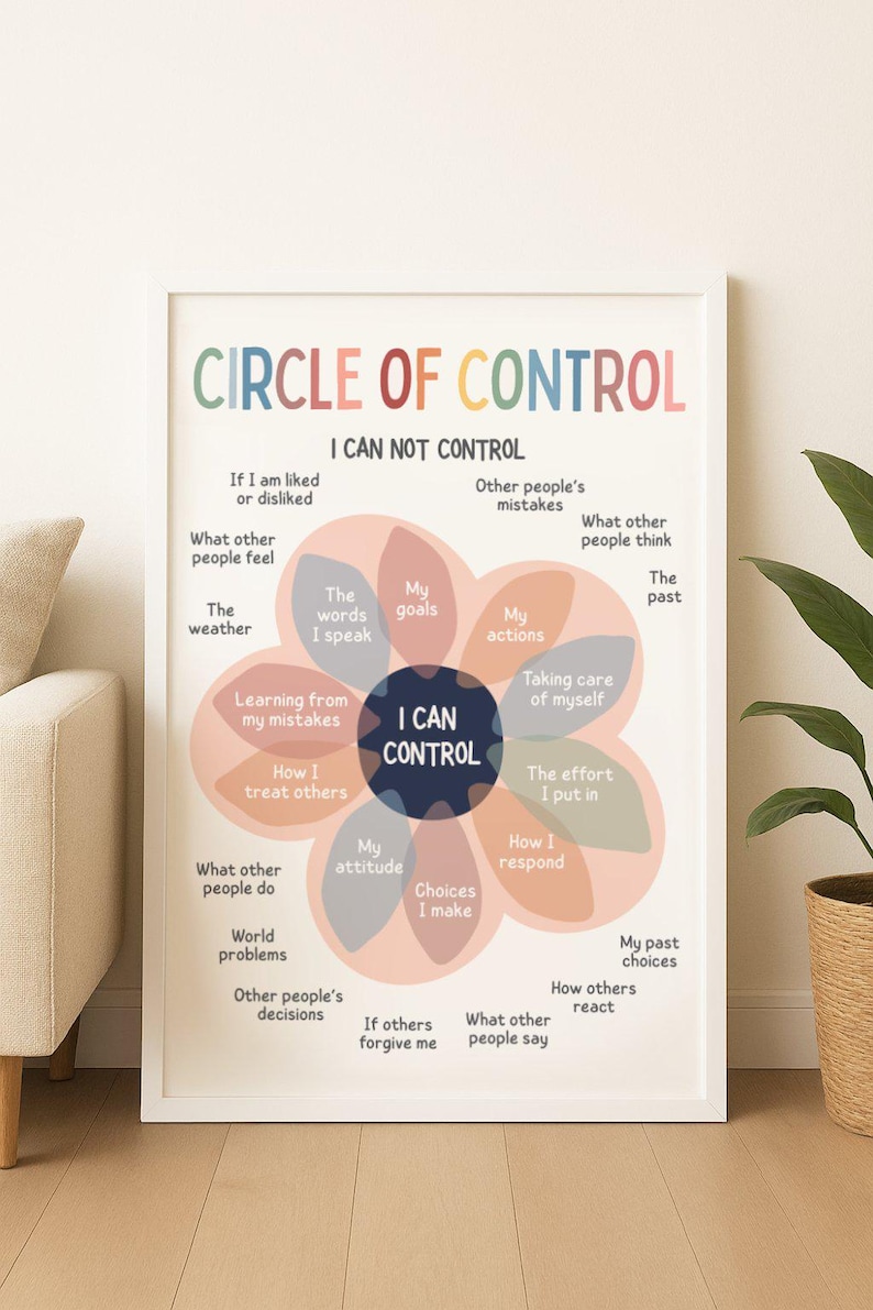 Circle of Control Therapy Poster, Things I Can Control Wall Art, Mental ...