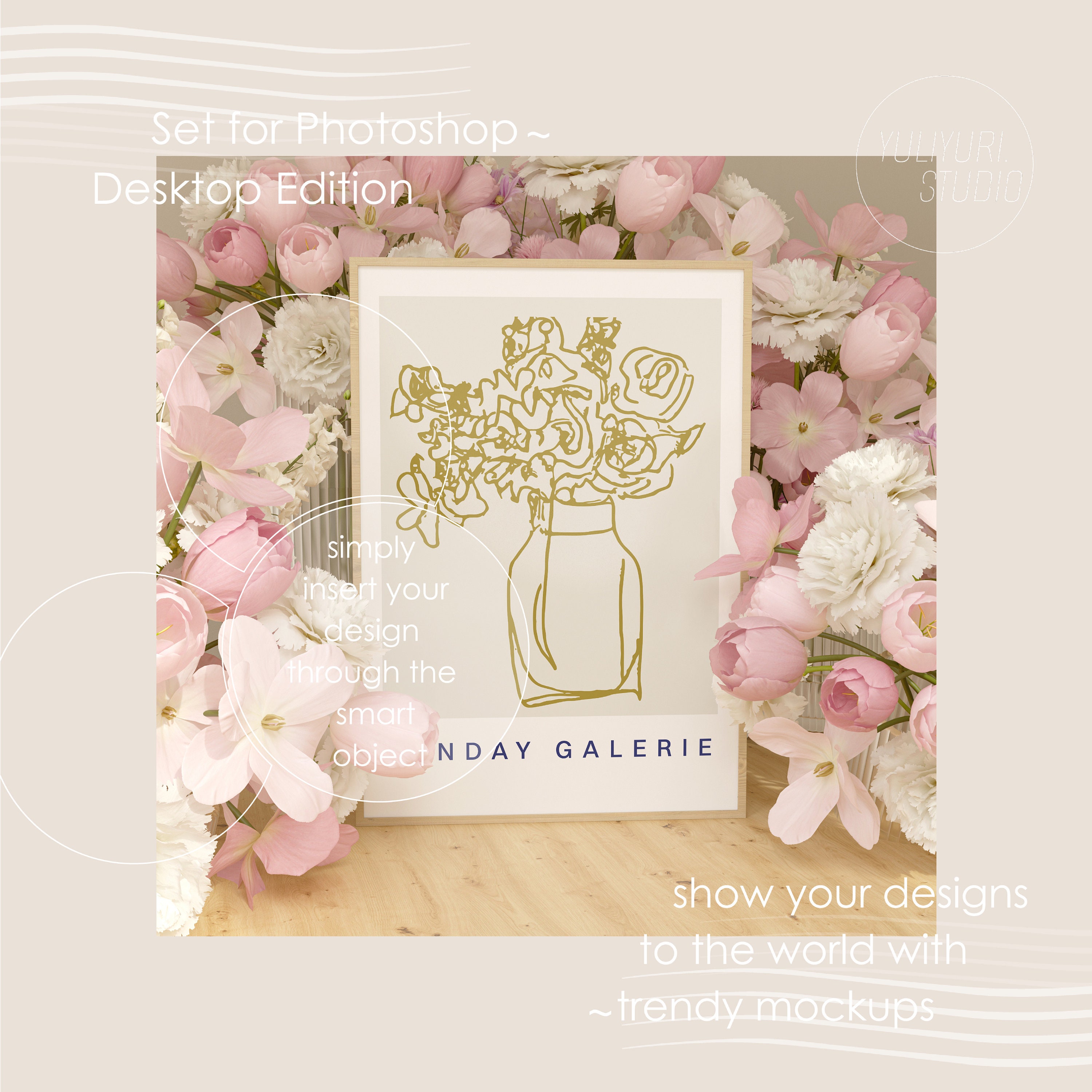 Spring Frame Mockup, PSD Photoshop Template, Wooden Frame Mockup, Pink ...