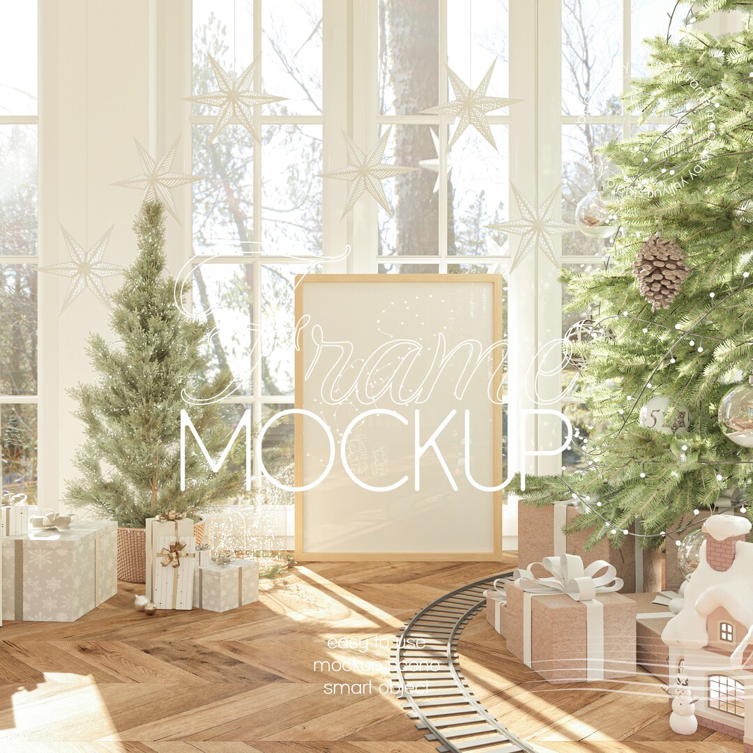 Xmas Frame Mockup, Festive Christmas Frame Mockup, Din A Wooden Frame ...