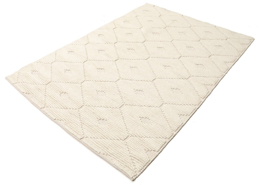 Hand Knotted Chunky Wool Rug Pulka Dot Woven High Pile Rug White Hand ...