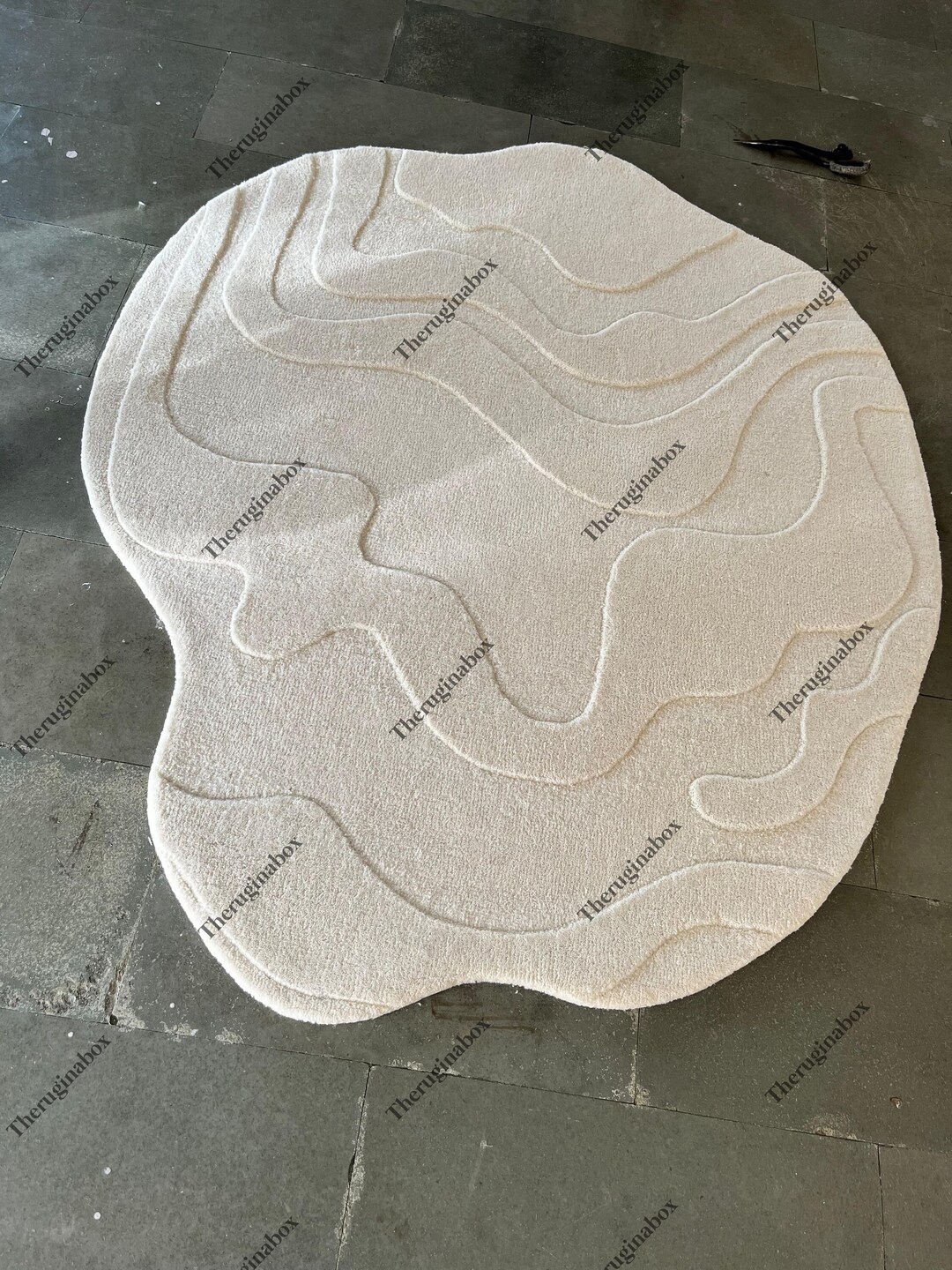 Wave Hand Tufted Irregular Shape Rug Hand Tuft Rug Kidney Shaped Rug ...