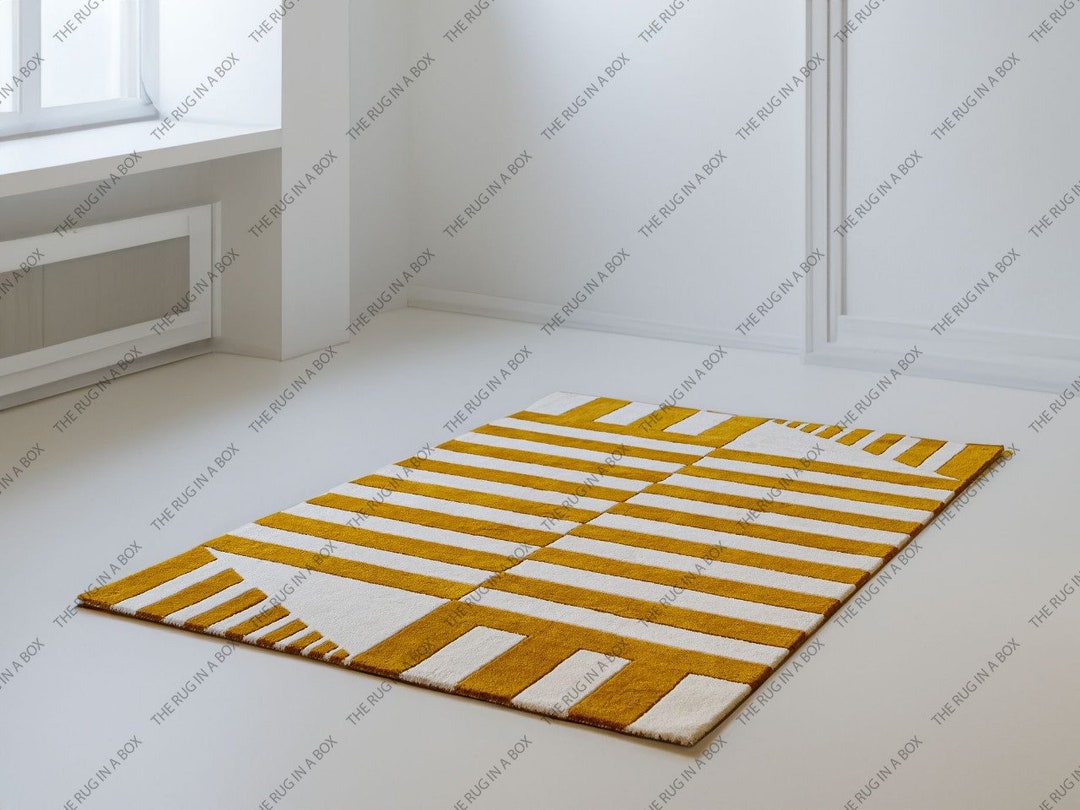 Walter Honey Abstract Gold White Modern Hand-tufted Wool Handmade Area ...