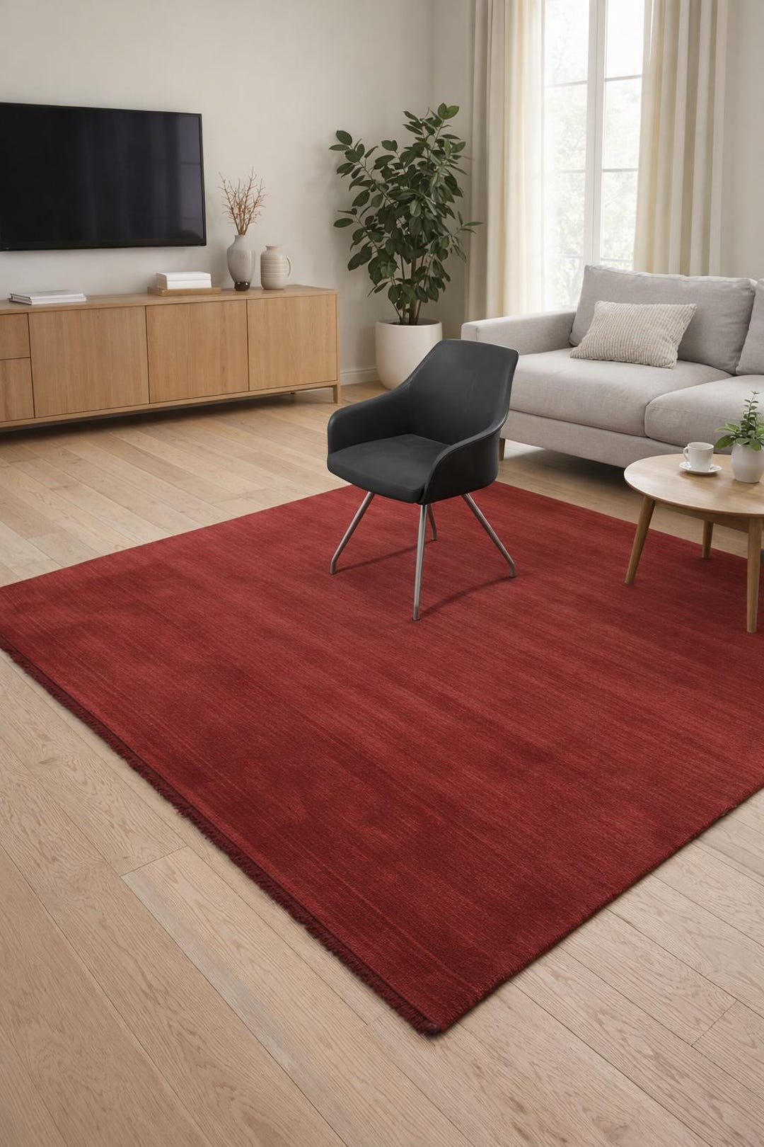 Dark Red Square Handloom Rug Modern Minimalist Wool Carpet for Living ...