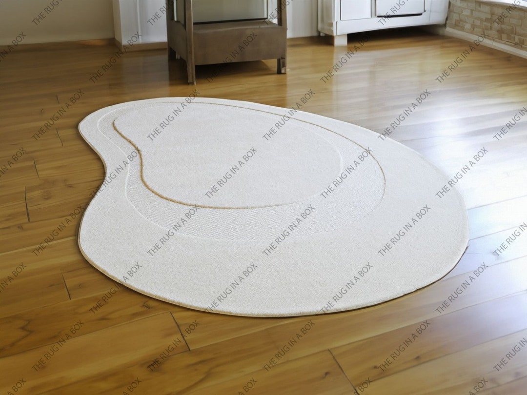 Kidney Bean Shape Tufted Plain Rug, Multi-level Pile, Hand-tufted Wool ...