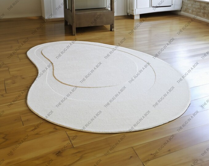 Irregular Kidney Bean Shape Tufted Colorful Rug, Multi-level Pile, Hand ...