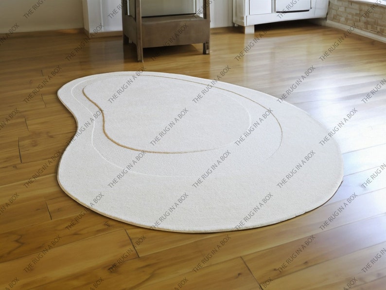 Kidney Bean Shape Tufted Plain Rug, Multi-level Pile, Hand-tufted Wool ...