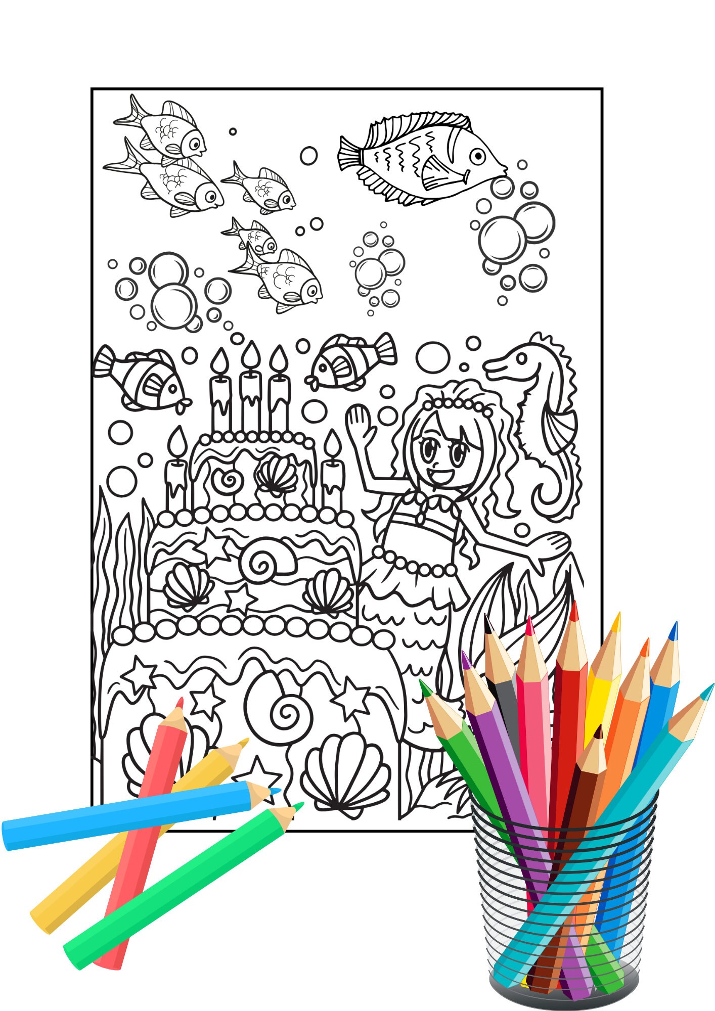 30 Mermaid Themed Coloring Pages for Kids Mermaid Printable - Etsy