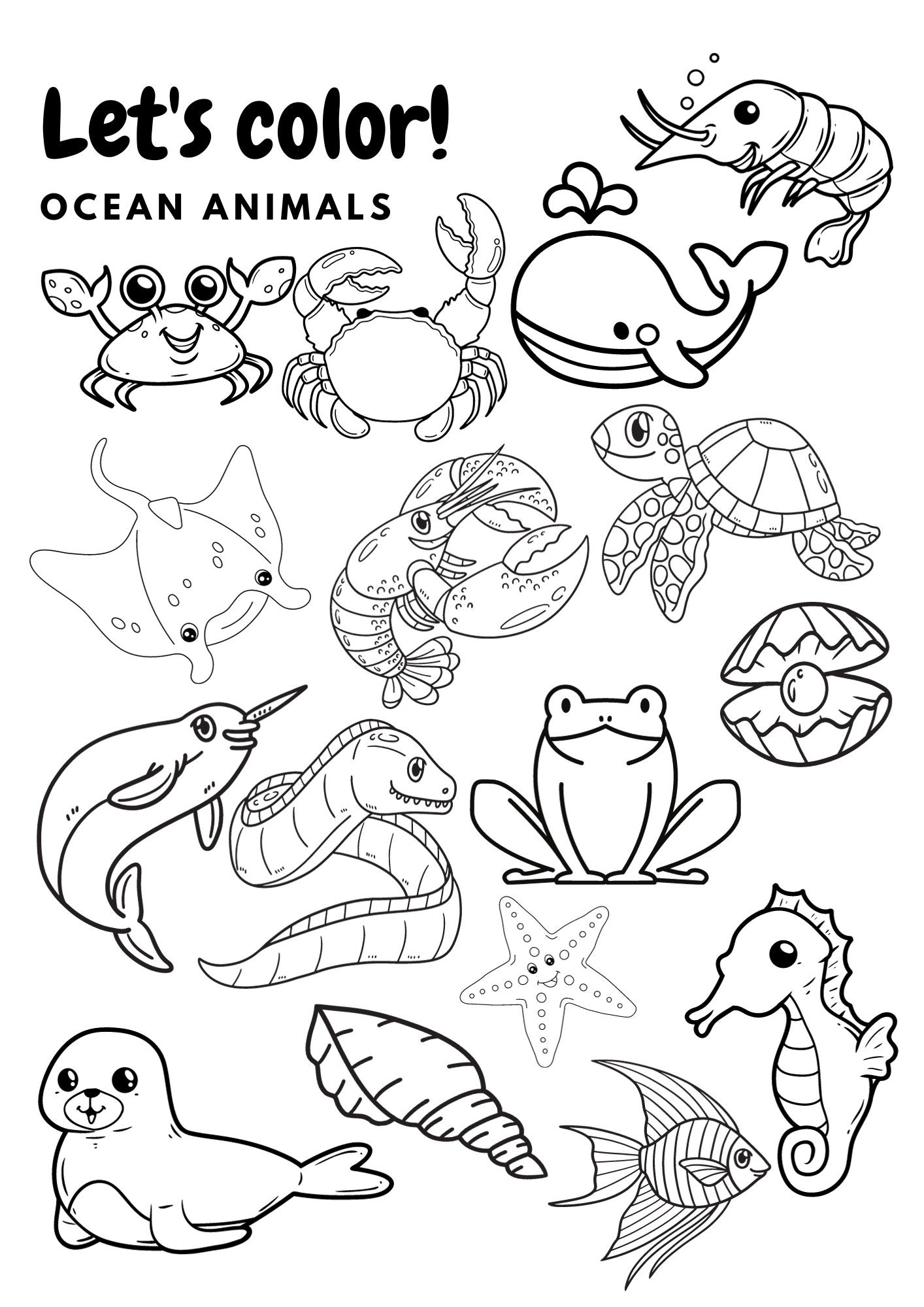 20 Ocean Animals Coloring Pages, Printable Coloring Pages for Kids ...