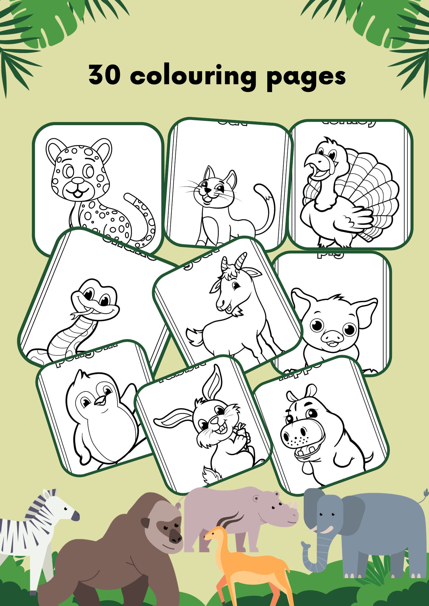 30 Wild and Domestic Animals Coloring Pages Cat Dog Pig Lion Zebra ...