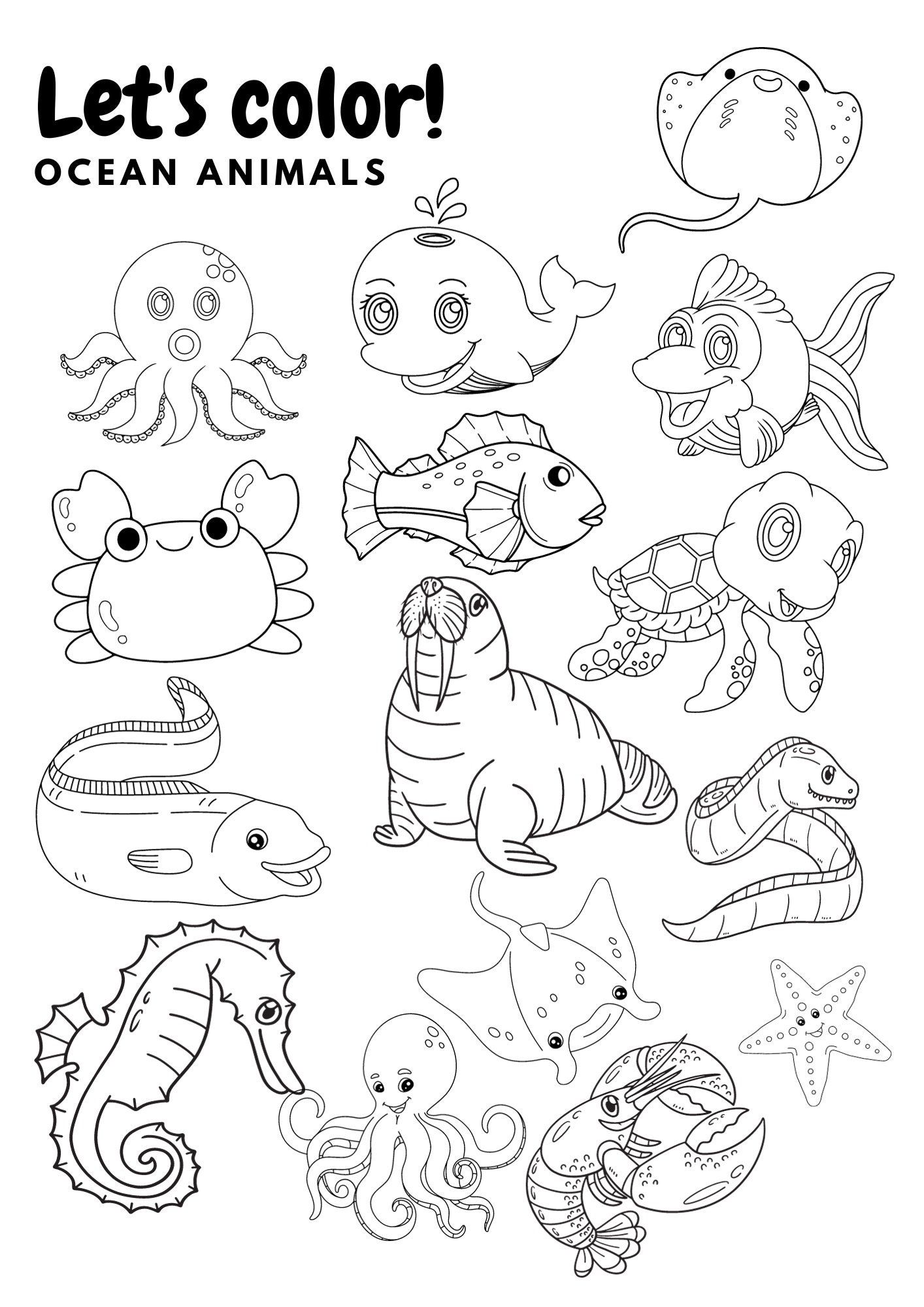 20 Ocean Animals Coloring Pages, Printable Coloring Pages for Kids ...