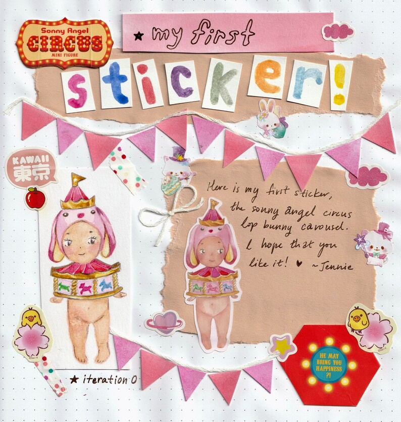 Sonny Angel Lop Eared Bunny Sticker, Korean Journal, Watercolor, Cute ...