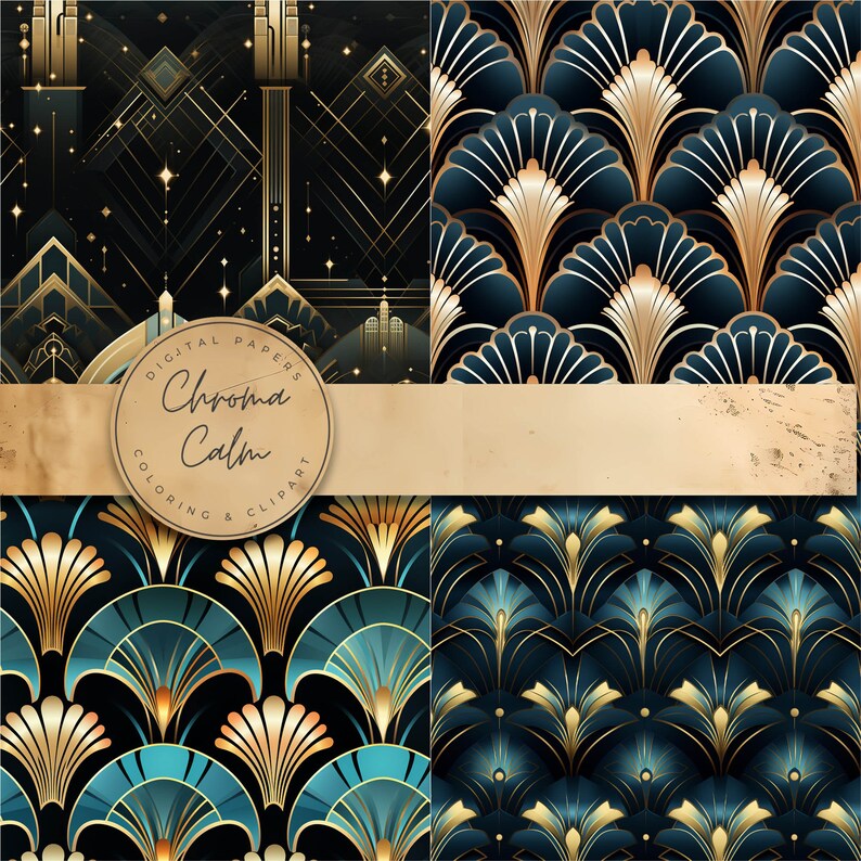 Art Deco Digital Paper Pack - Glamorous 1920s Vintage. Seamless ...