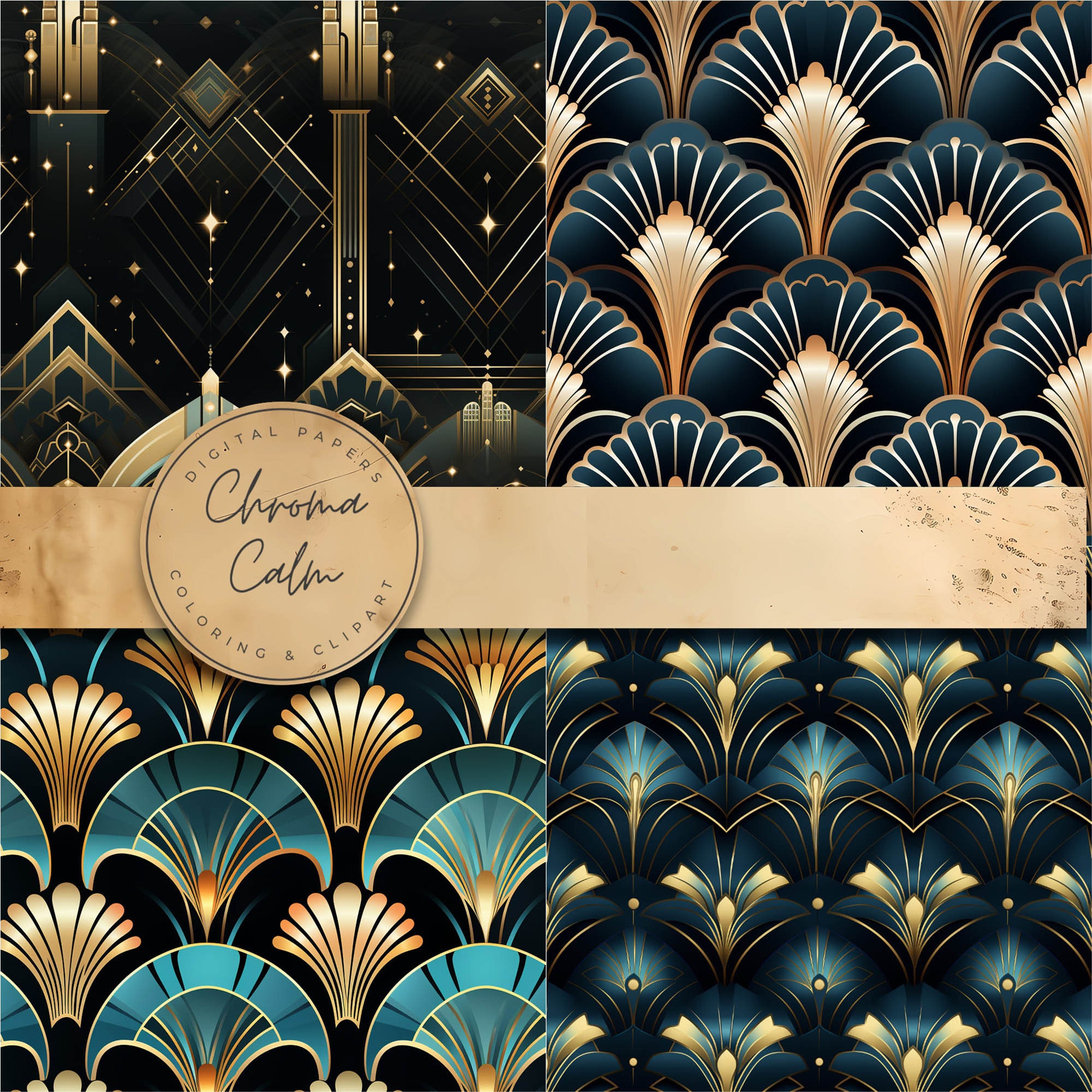 Art Deco Digital Paper Pack - Glamorous 1920s Vintage. Seamless ...