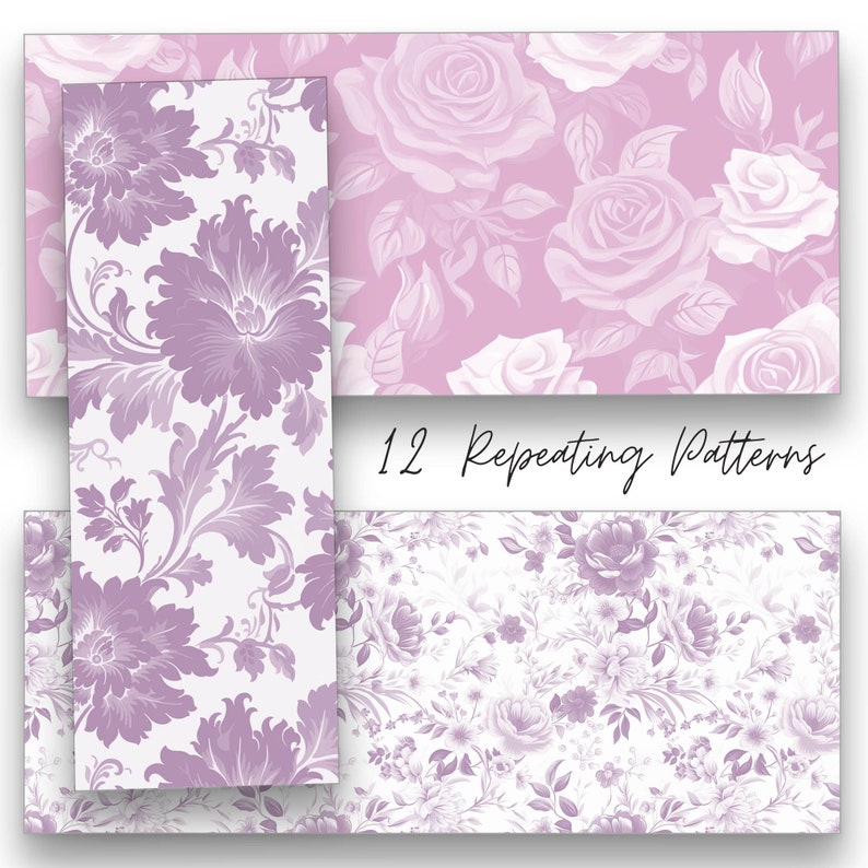 Pink Floral Digital Paper, Pink Purple Seamless Patterns, Commercial ...