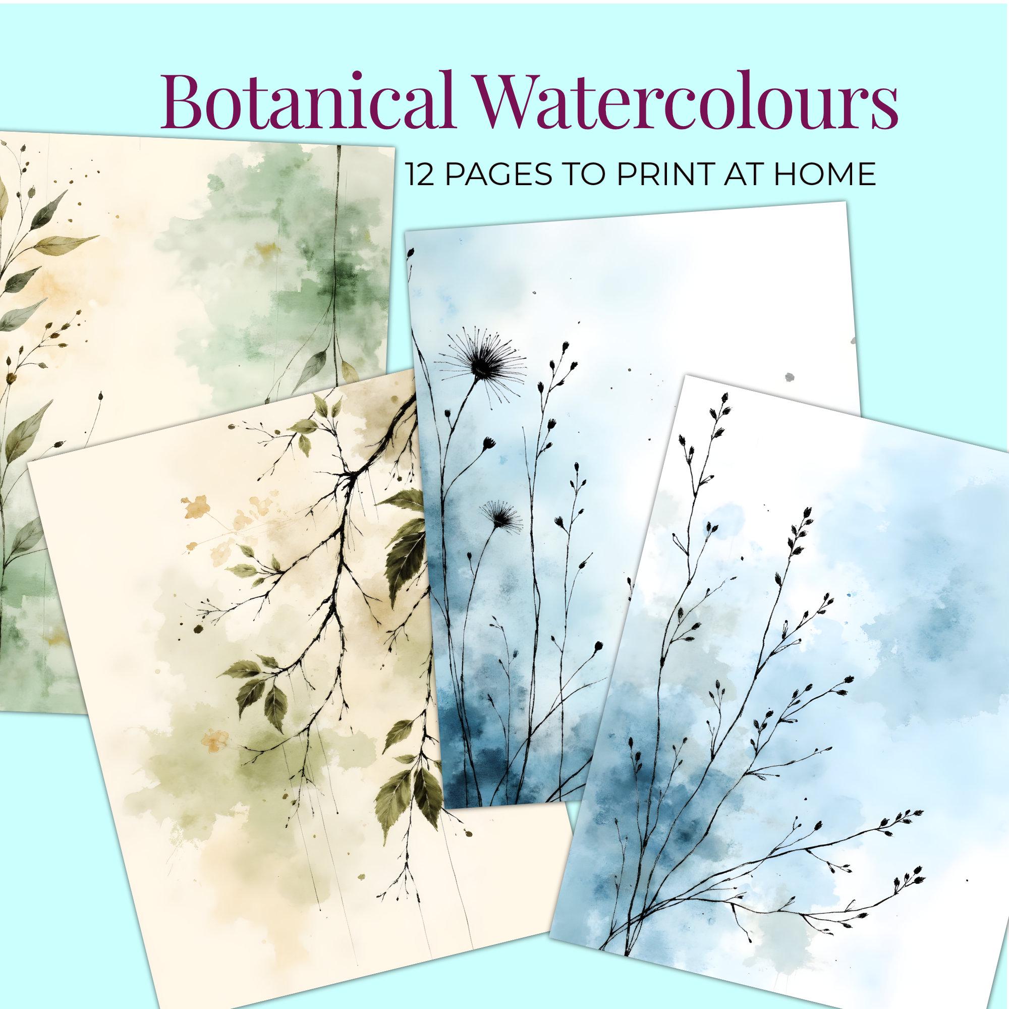 Botanical Watercolor Paper Pack | 12 Printable Junk Journal Backgrounds ...