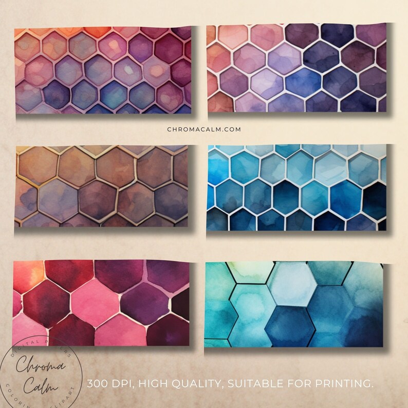 Watercolor Honeycomb Digital Paper Pack, Hexagon Background Paper ...