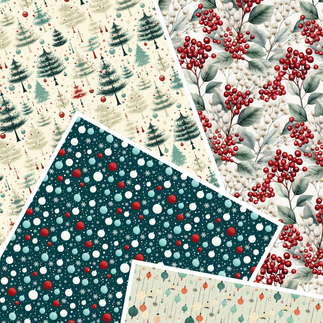 12 Printable Christmas Paper, Festive Seamless Patterns Paper Pack ...
