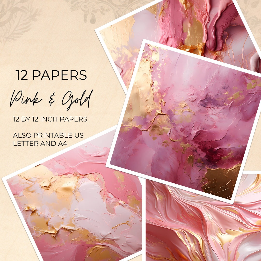 Pink Gold Texture Digital Papers, Printable Background Scrapbook Papers ...