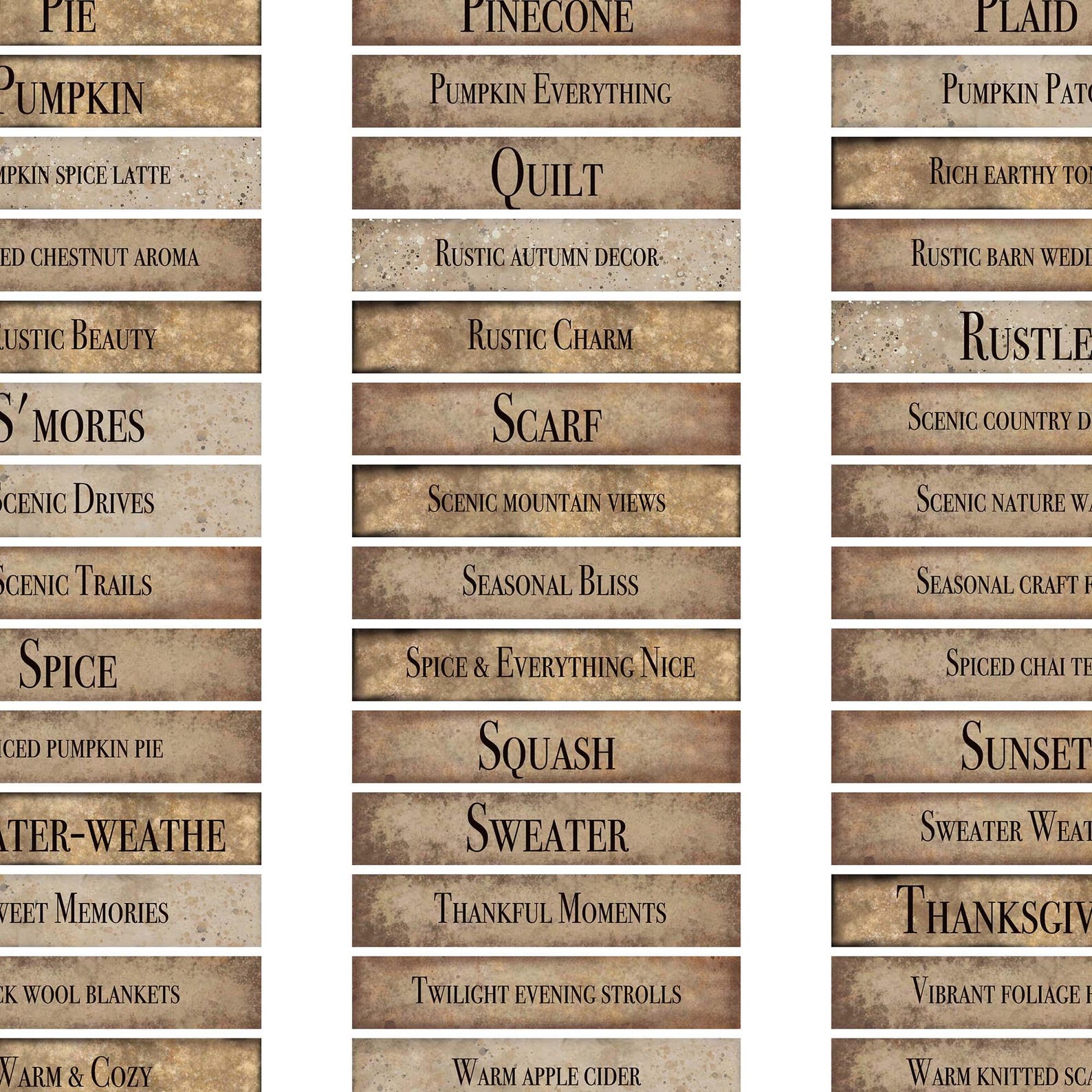 Sentiment Strips Autumn Junk Journal Words, Printable Rustic Labels for ...