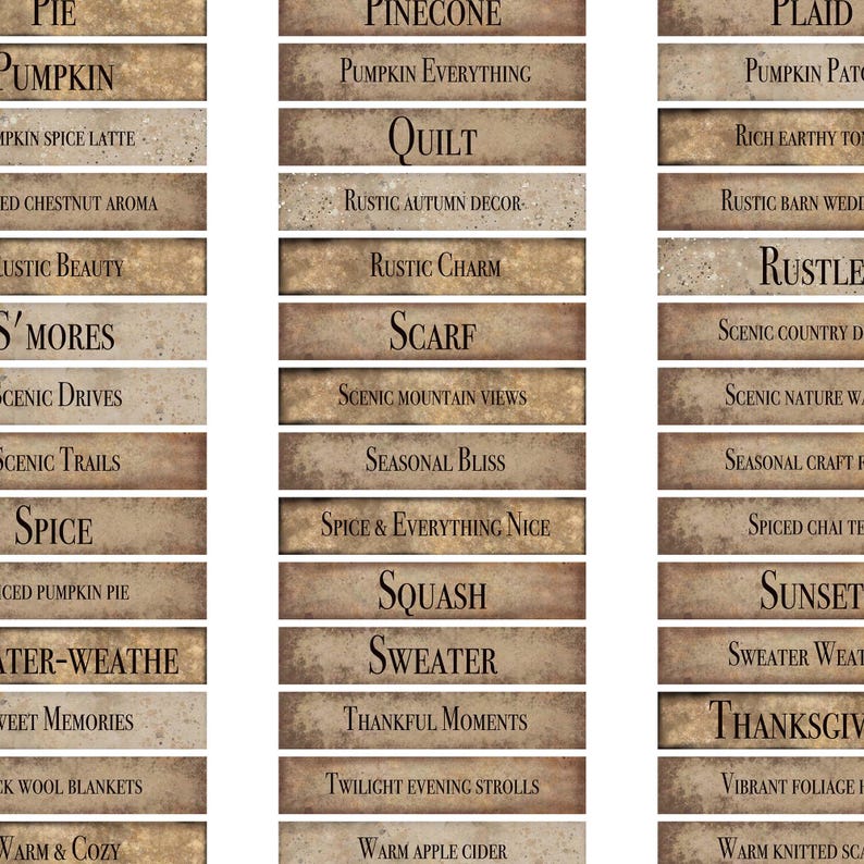 Sentiment Strips Autumn Junk Journal Words, Printable Rustic Labels for ...