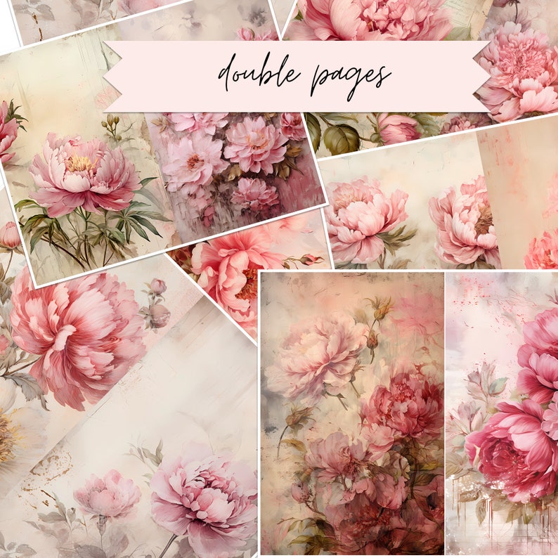 Pink Peonies Junk Journal Kit - Printable Peony Flower Pages and ...
