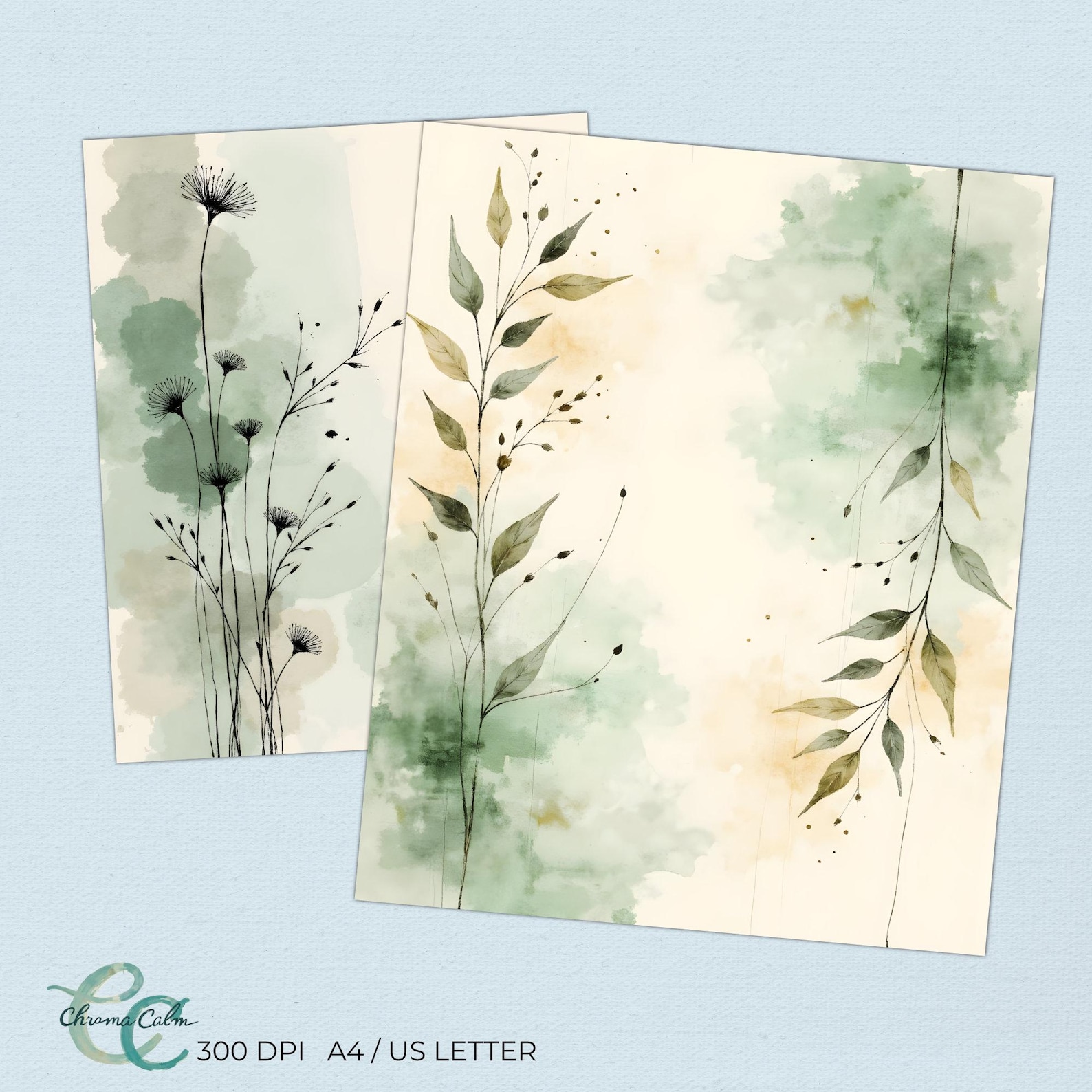 Botanical Watercolor Paper Pack | 12 Printable Junk Journal Backgrounds ...