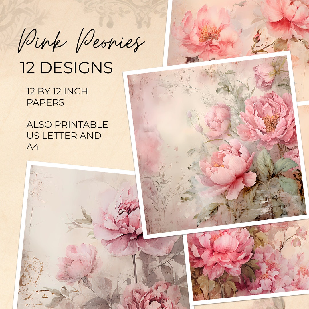 Peony Digital Papers Floral Paper Pack for Junk Journals and ...