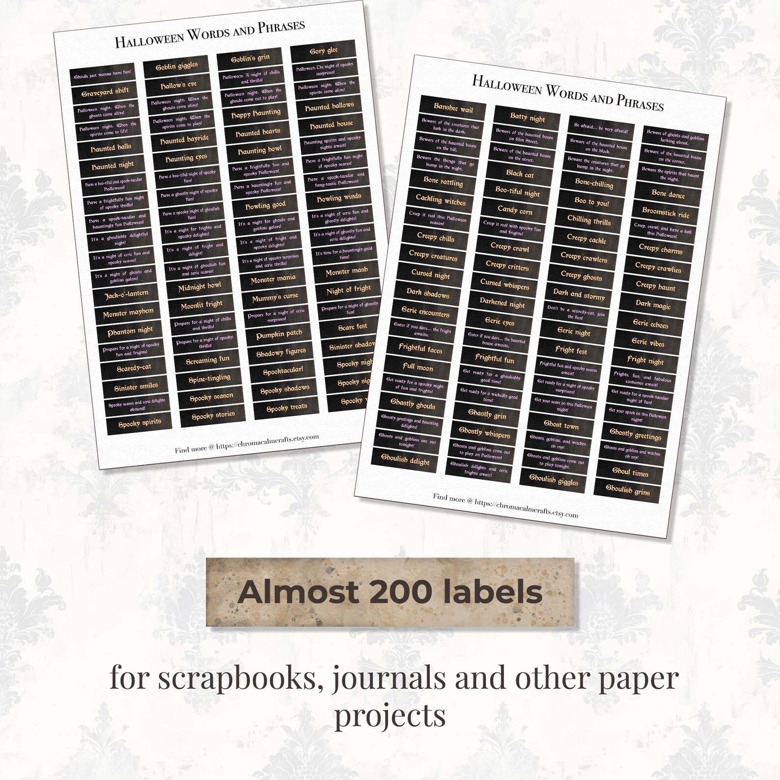 Halloween Junk Journal Words, Printable Spooky Labels for , Halloween ...