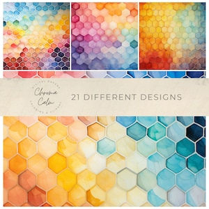 Watercolor Honeycomb Digital Paper Pack, Hexagon Background Paper ...