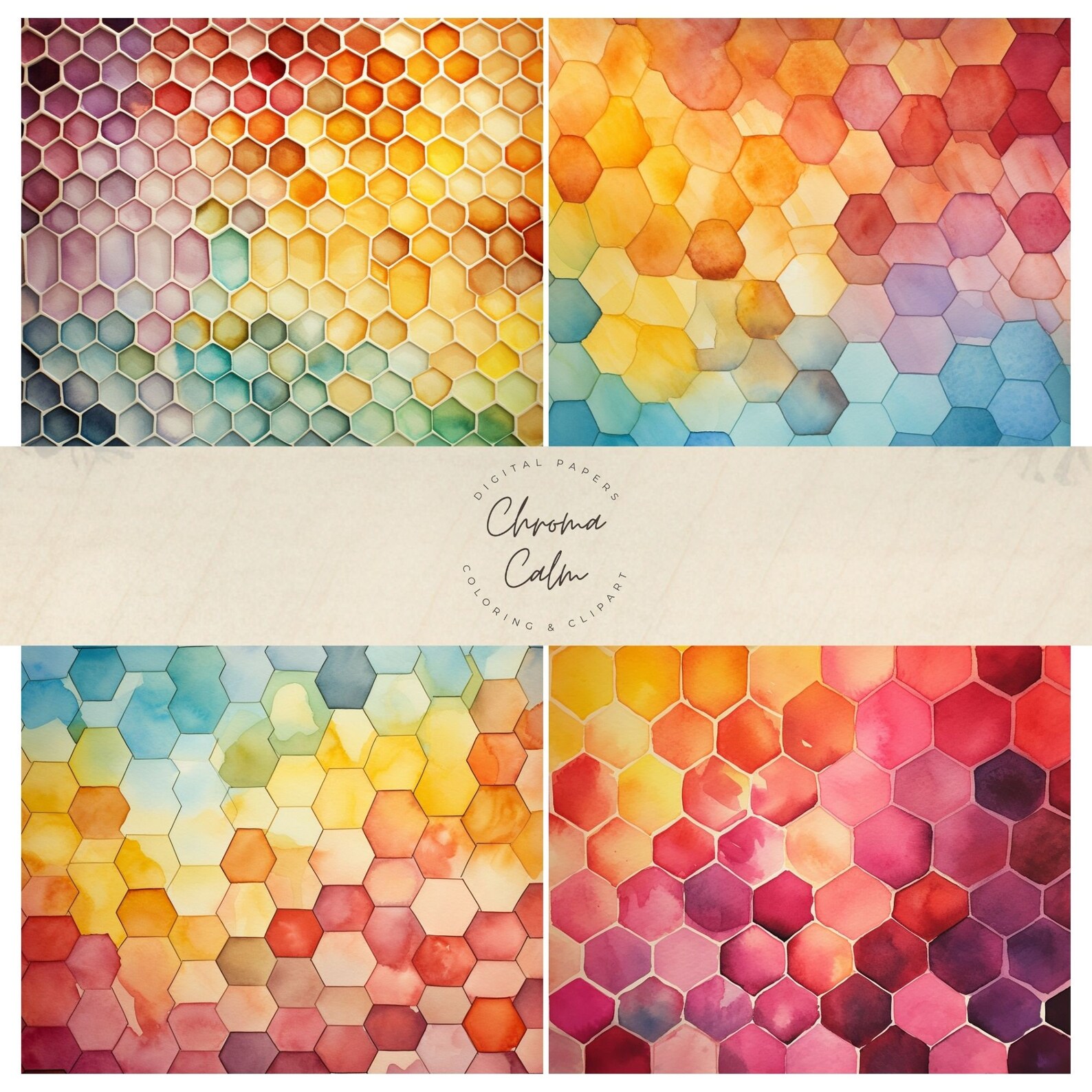 Watercolor Honeycomb Digital Paper Pack | Hexagon Backgrounds | 12x12 ...