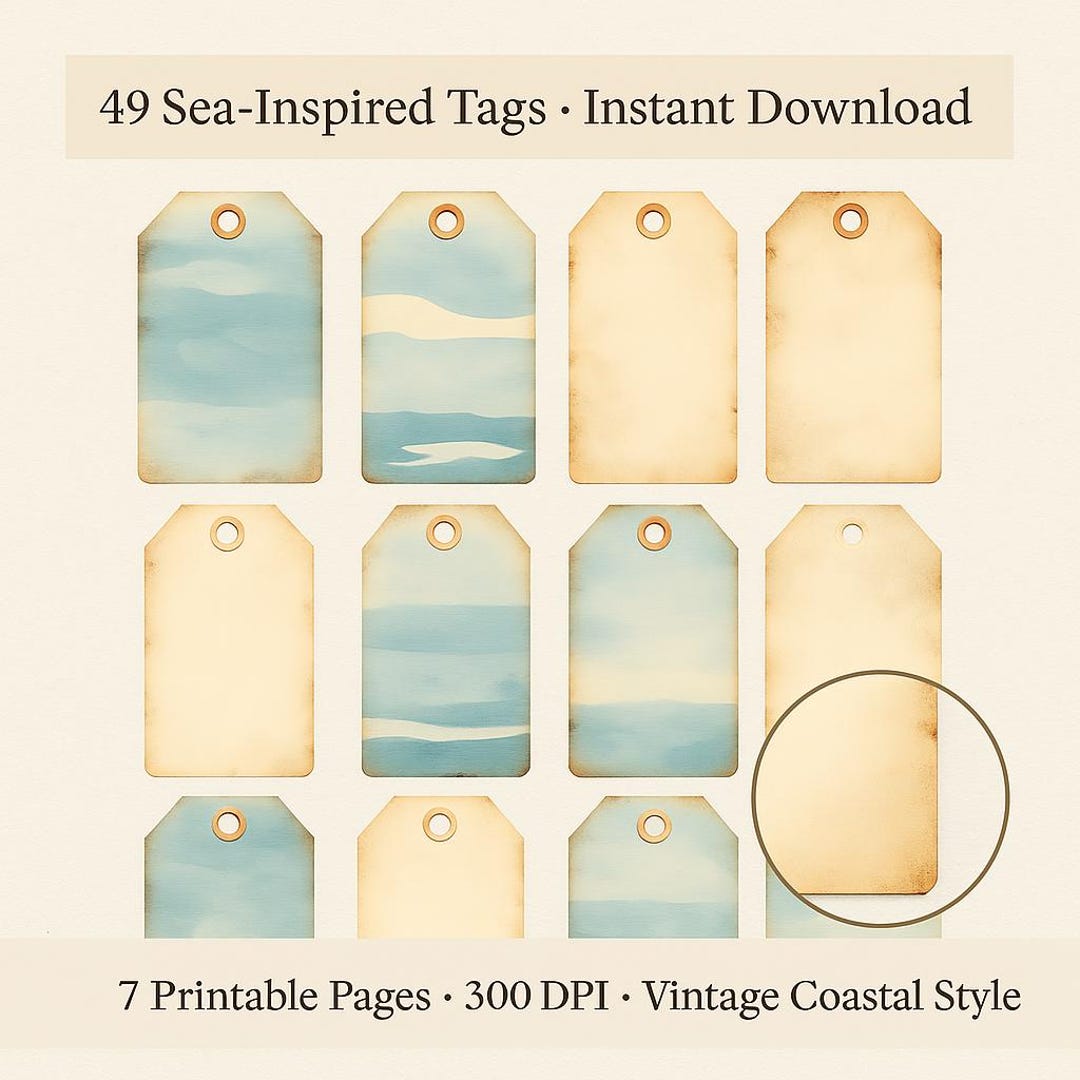 Vintage Ocean Gift Tags – Beach Watercolor Paper Tags, Coastal Themed ...