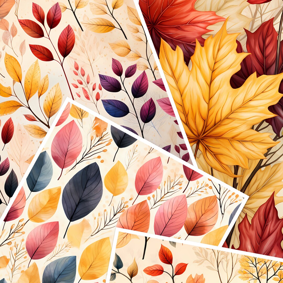Fall Digital Paper Autumnal Leaves Digital Paper, Watercolor Autumn ...