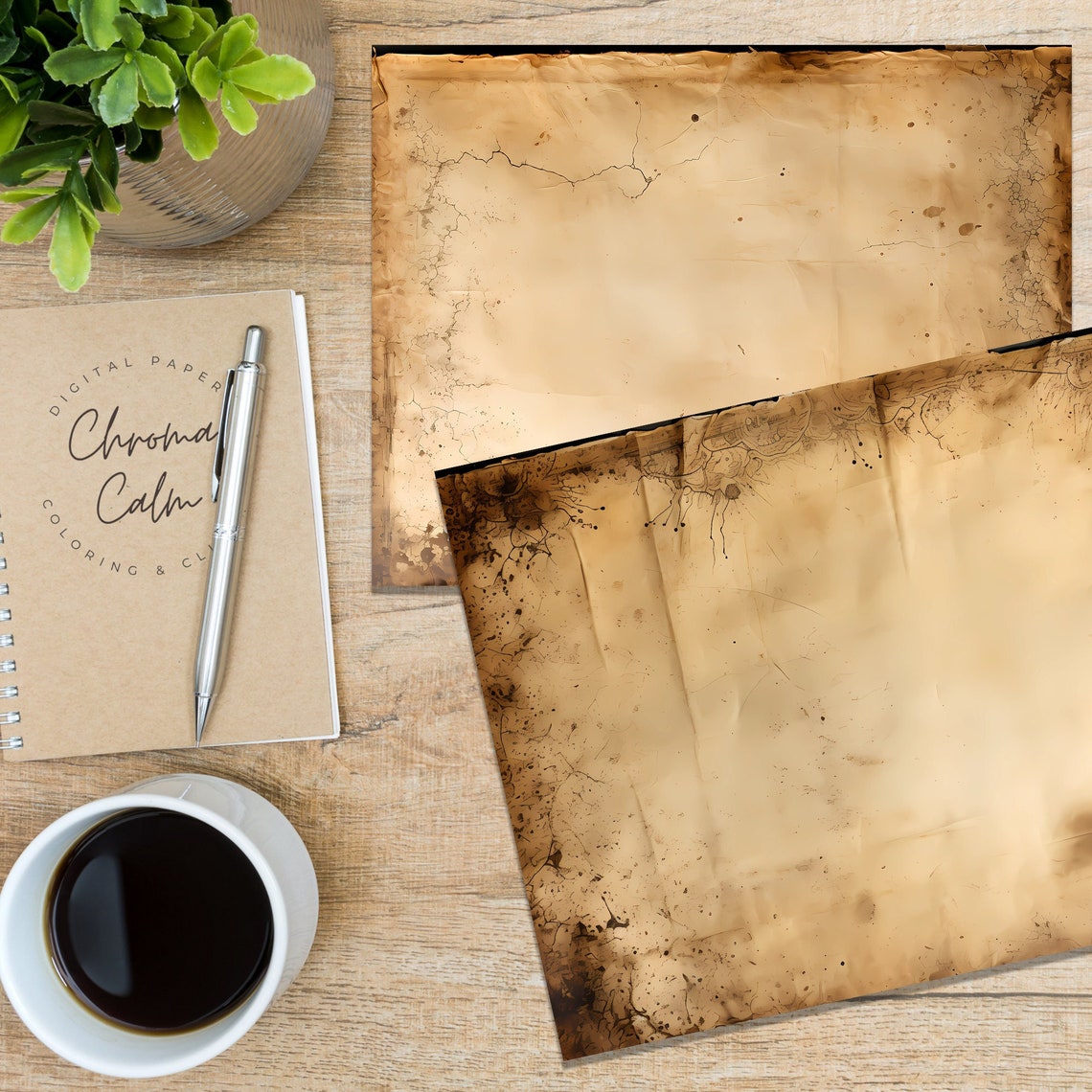 Tea Stain Paper Digital Download, Printable Junk Journal With Coffee ...