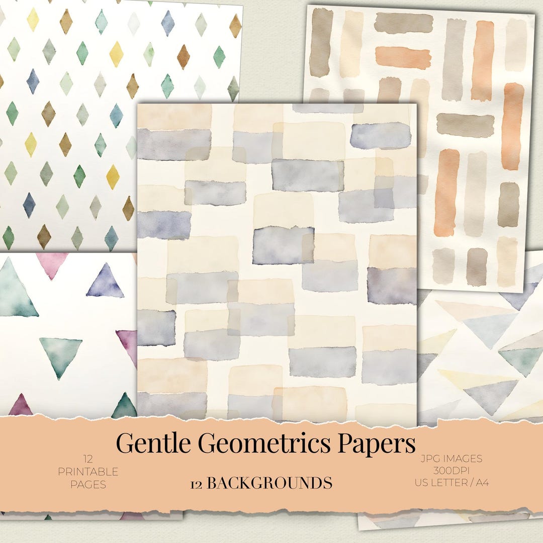 Gentle Geometrics Printable Paper Pack | Soft Triangles & Offset Grids ...
