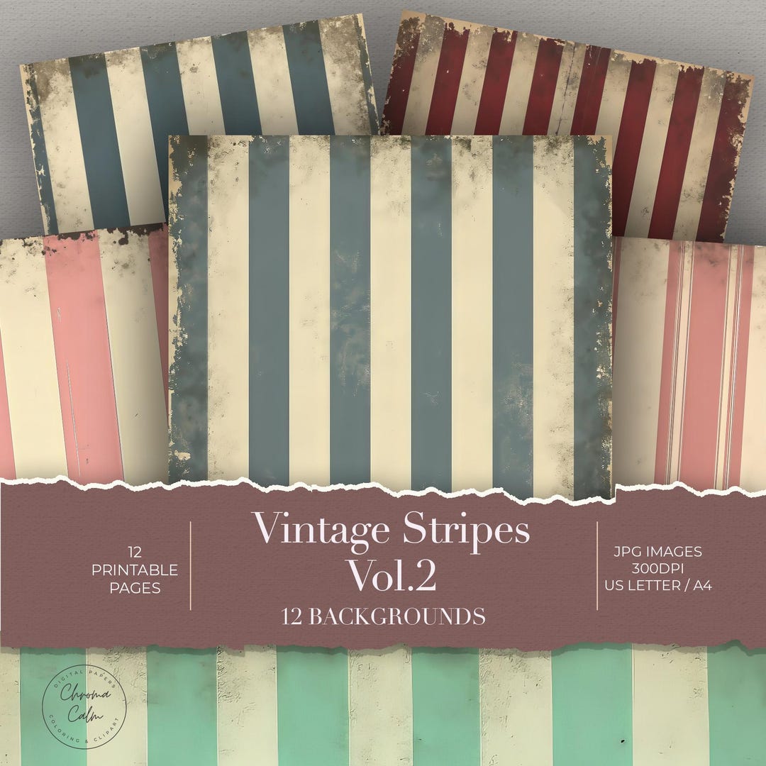 Distressed Striped Digital Paper Pack – Vintage-inspired Textured ...