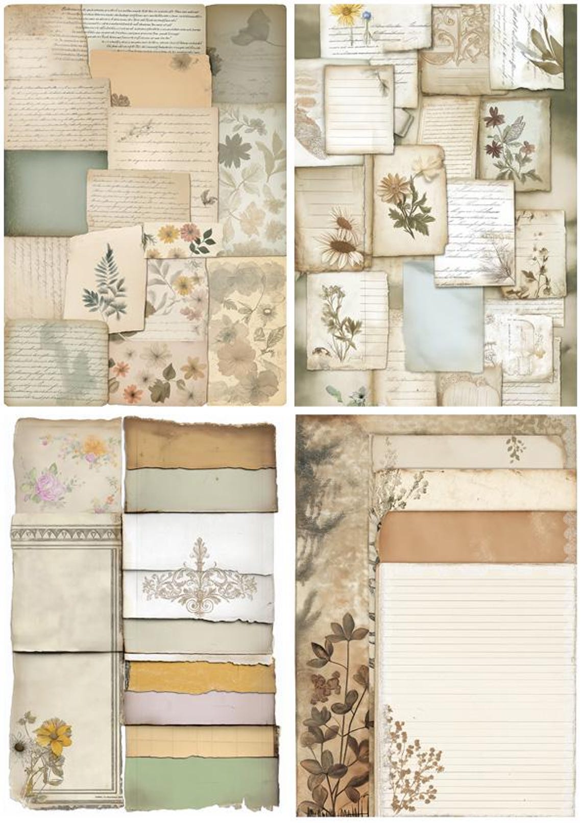 Collage Papers Digital Download, Vintage Paper Collage Textures, Floral ...