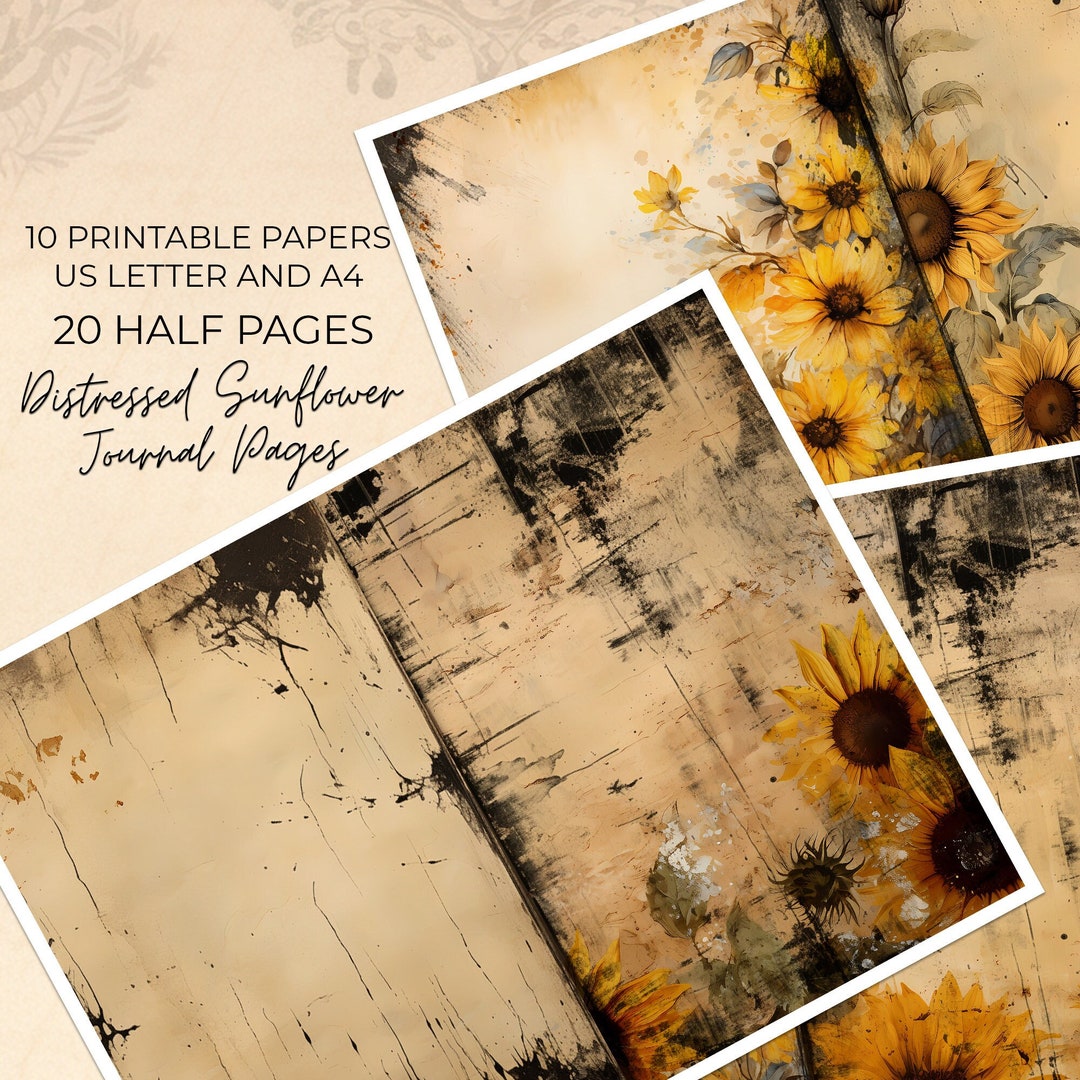 Sunflower Journal Pages, Floral Grungy Junk Journals, Printable Grunge ...