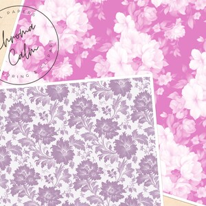 Pink Floral Digital Paper, Pink Purple Seamless Patterns, Commercial ...