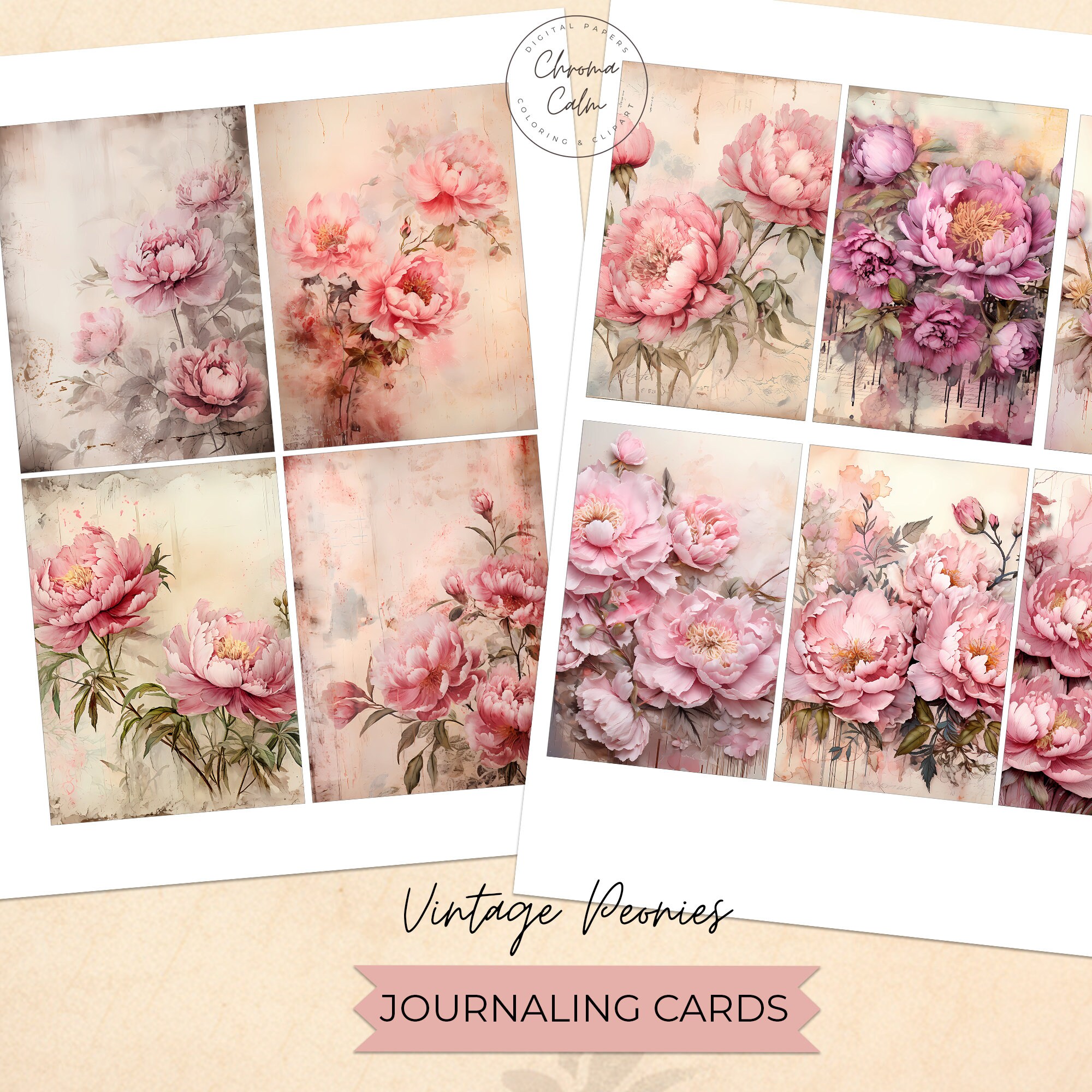 Pink Peonies Junk Journal Kit Printable Peony Flower Pages and ...