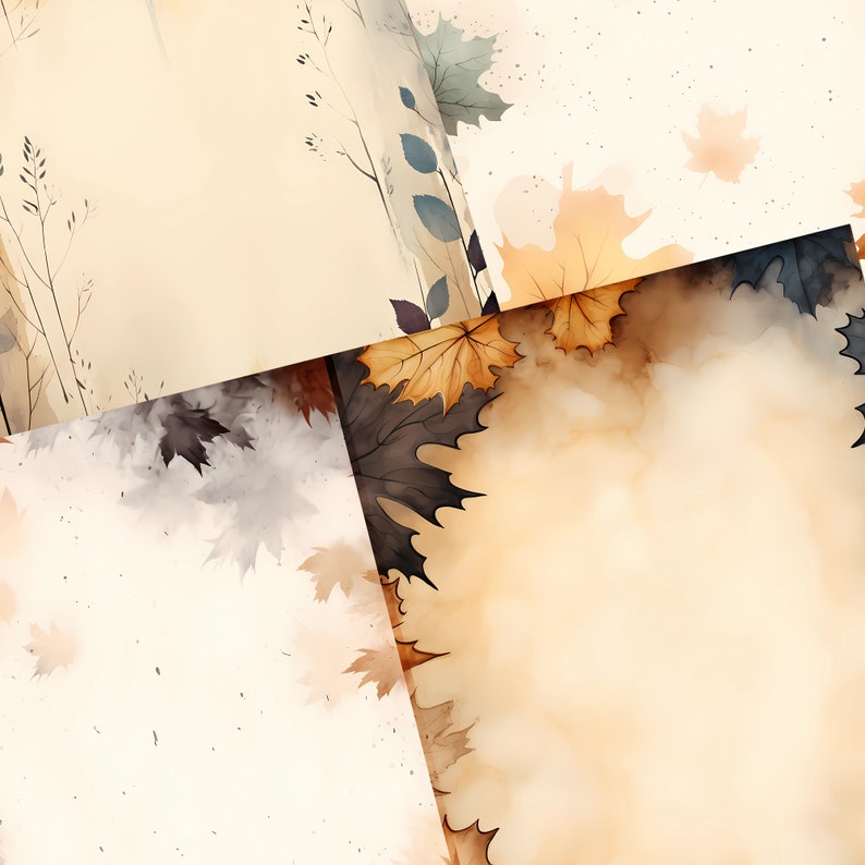 Autumn Junk Journal Pages, Premade Fall Leaves Craft Papers, 20 Half ...
