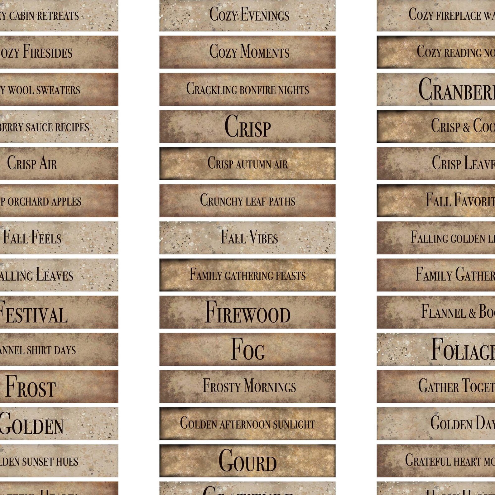 Sentiment Strips Autumn Junk Journal Words, Printable Rustic Labels for ...