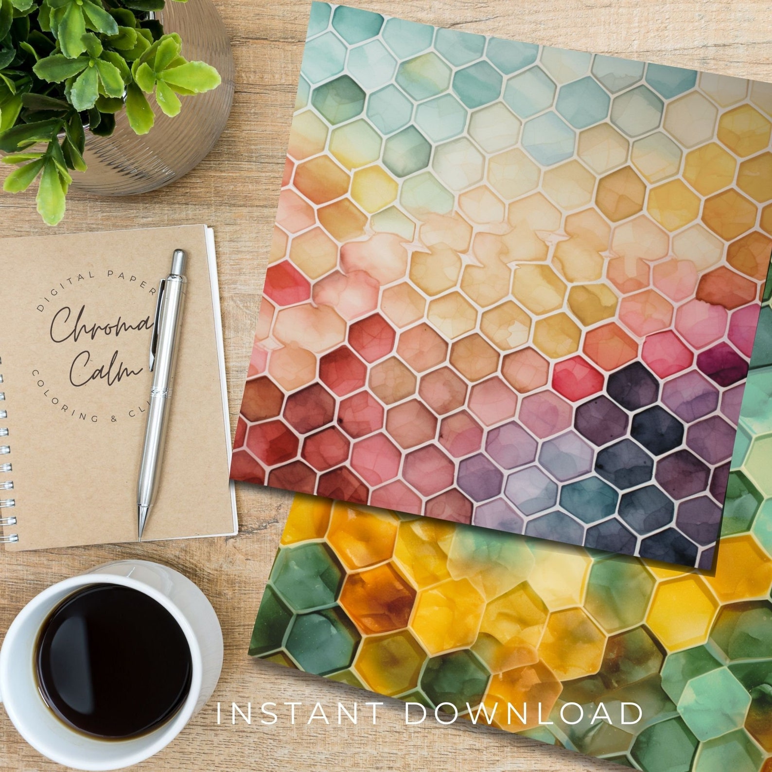 Watercolor Honeycomb Digital Paper Pack, Hexagon Background Paper ...