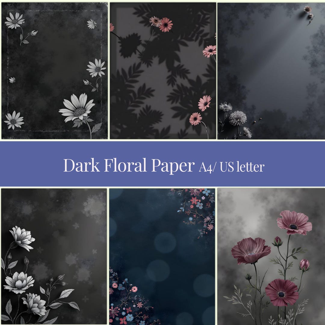 Dark Floral Paper Pack, Smoky Botanical Printable Papers, Moody Vintage ...