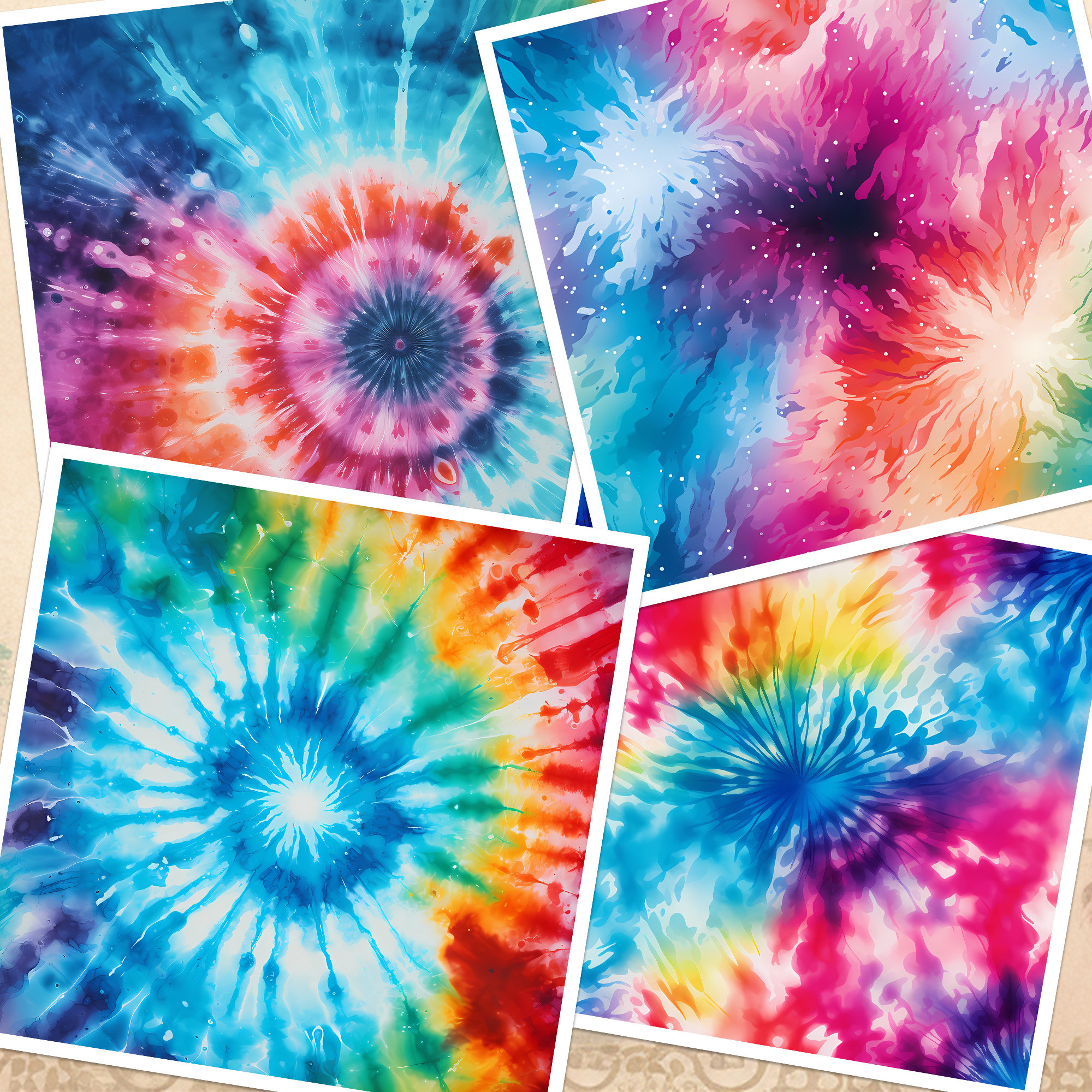 Tie Dye Printable Paper Pack - Rainbow Digital Decorative Backgrounds ...