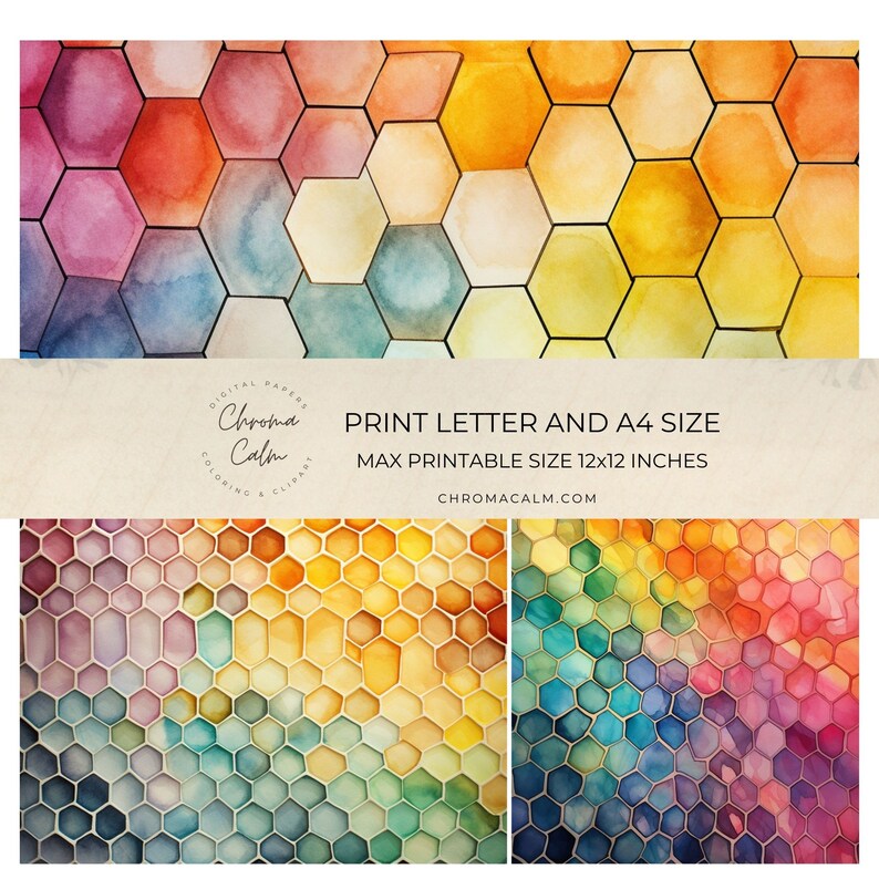 Watercolor Honeycomb Digital Paper Pack, Hexagon Background Paper ...