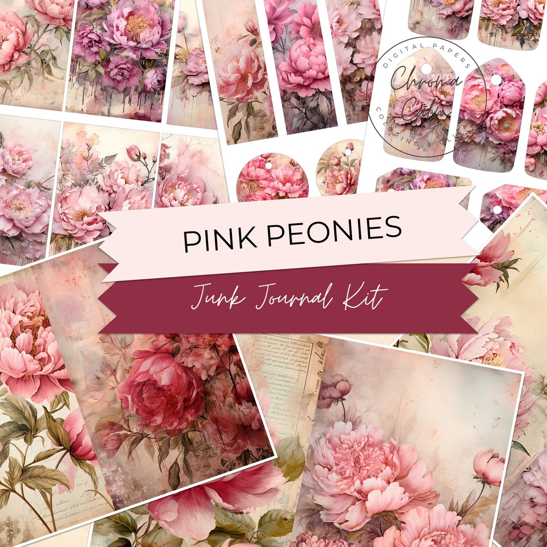 Pink Peonies Junk Journal Kit - Printable Peony Flower Pages and ...