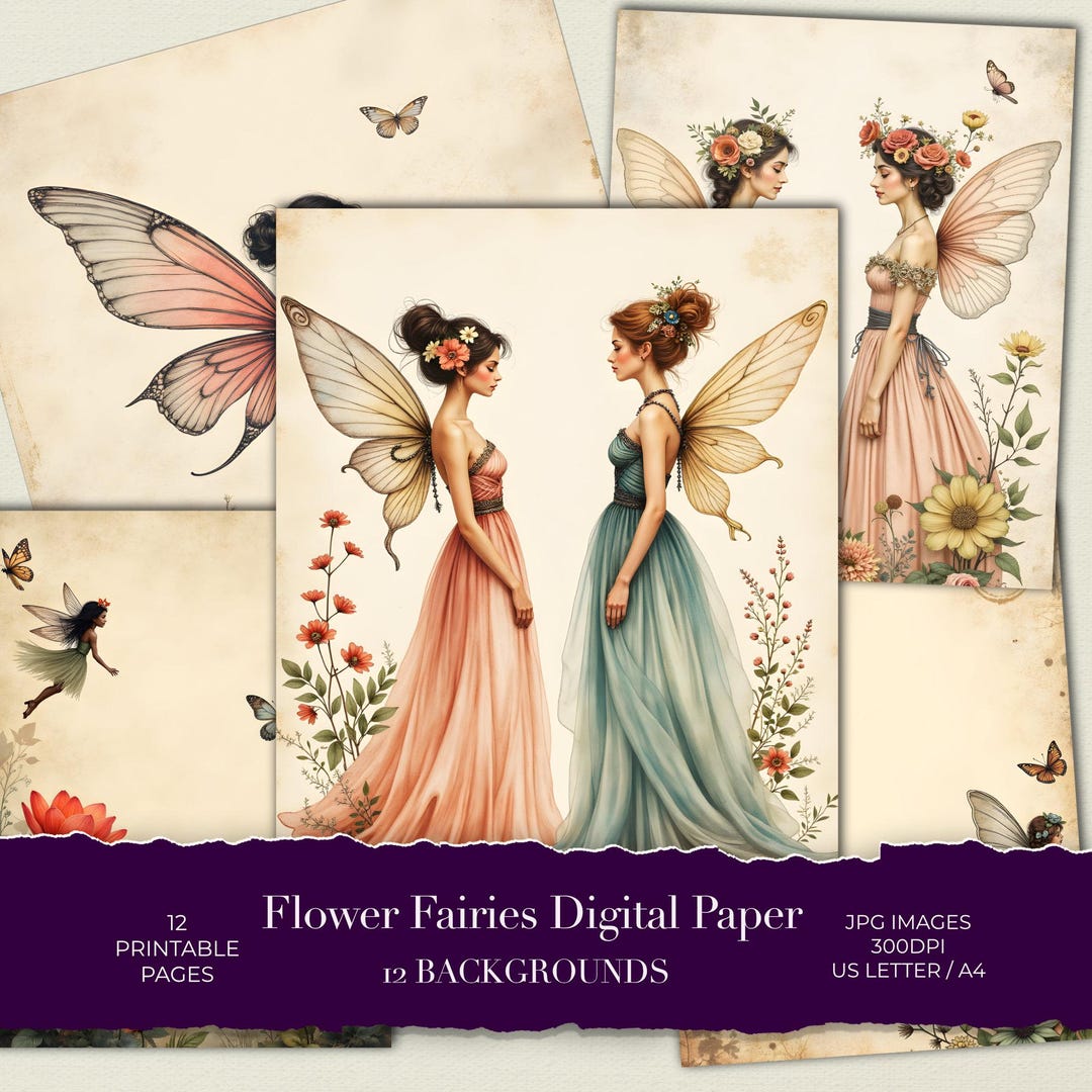 Flower Fairies Digital Paper Pack | Watercolour Grunge Fairy ...