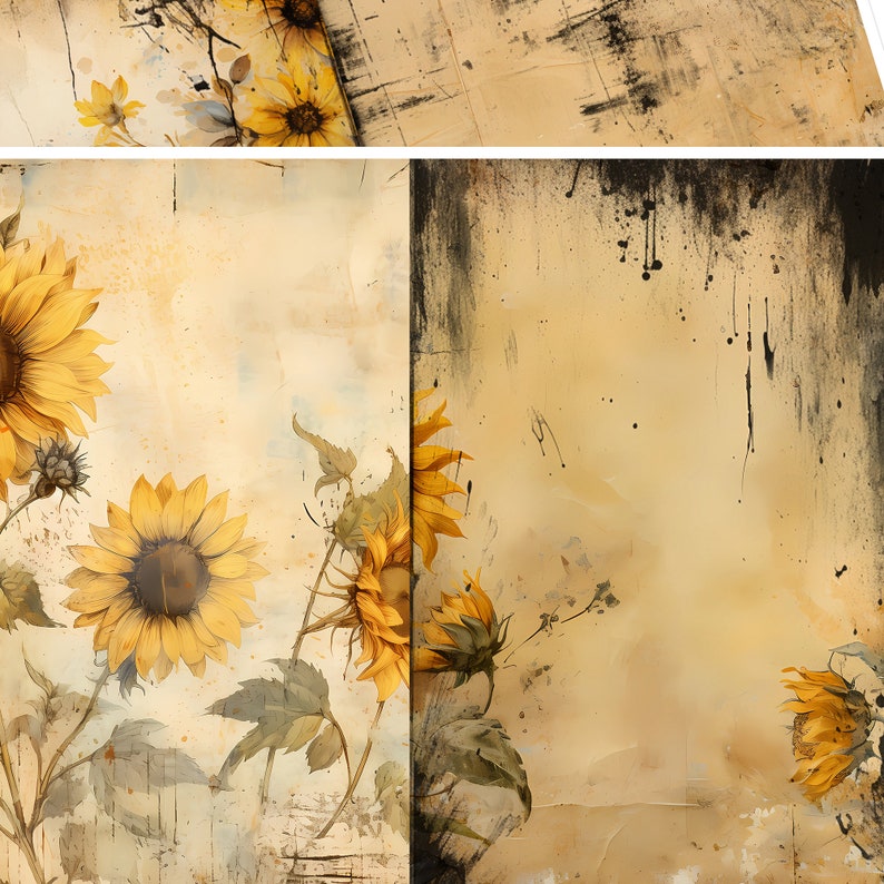 Sunflower Journal Pages, Floral Grungy Junk Journals, Printable Grunge ...