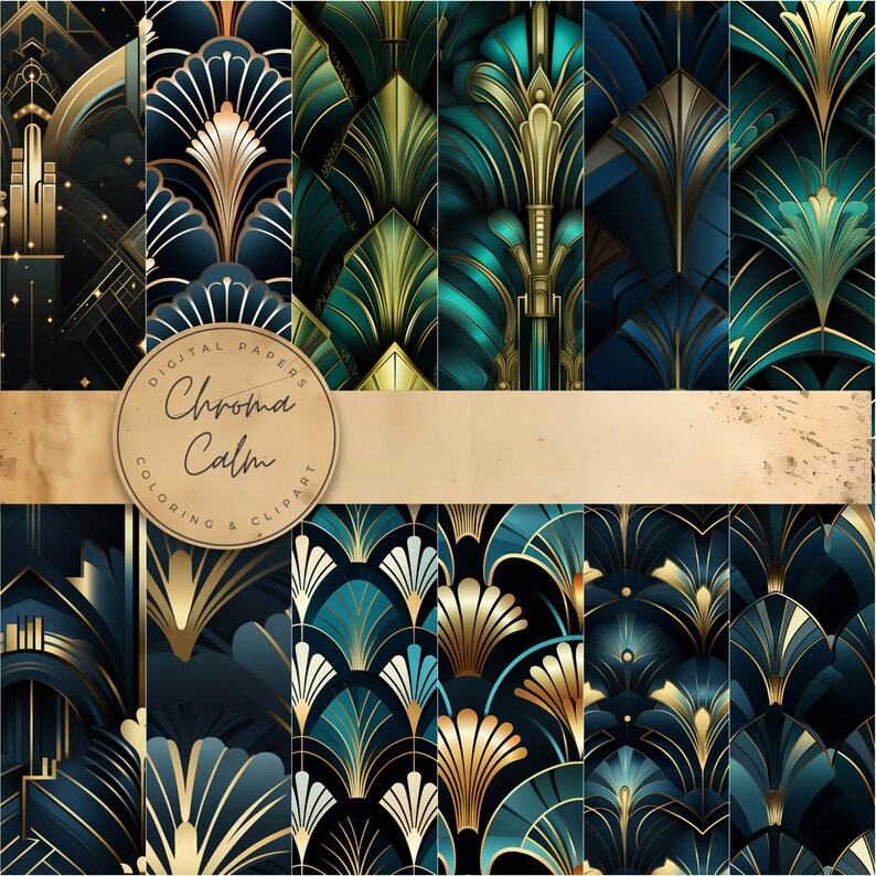 Art Deco Digital Paper Pack - Glamorous 1920s Vintage. Seamless ...