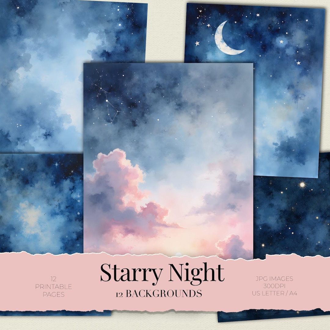 Starry Night Paper Pack Printable, Celestial Galaxy Backgrounds, Night ...